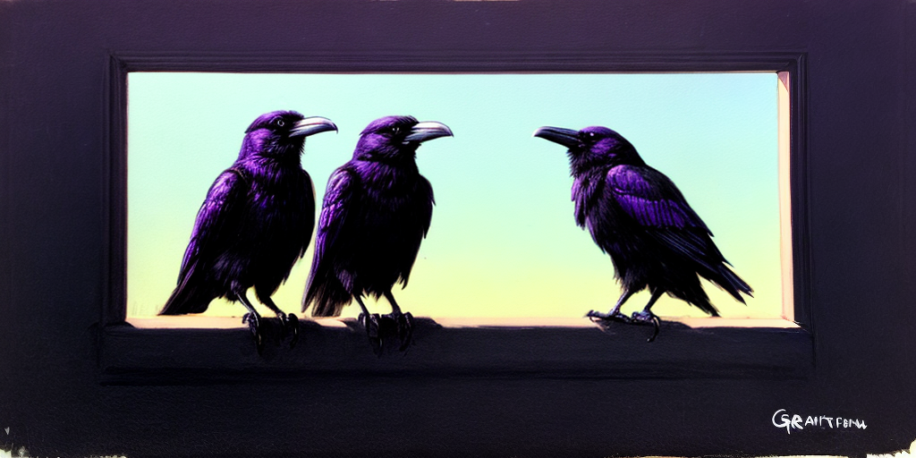 two ravens on a windowsill fantasy painting in the style of greg rutkowski