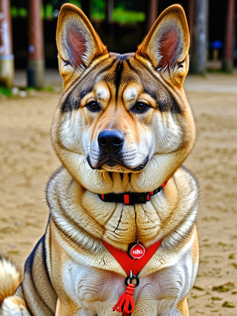 A Majestic Dog with Striking Features Sitting Proudly on the Beach