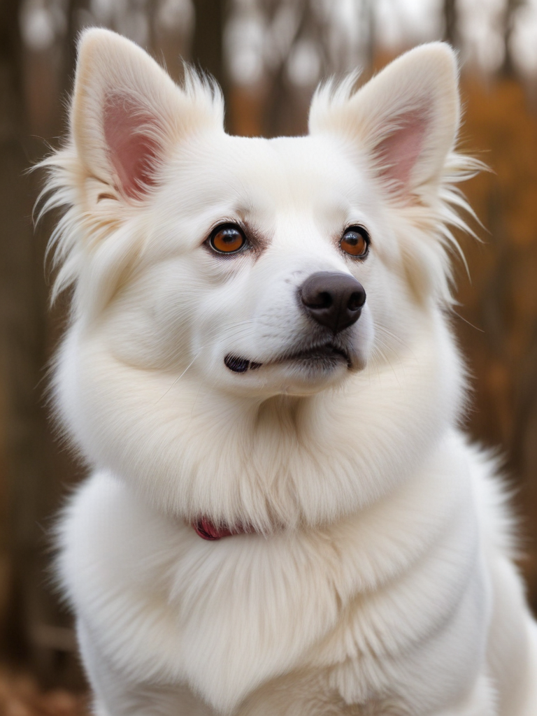 A Majestic White Dog with Fluffy Fur Posing in Nature's Beauty.