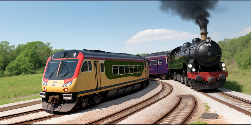 Modern and Classic Trains Side by Side on a Scenic Railway Track