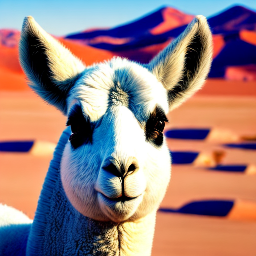 a sweet baby lama portrait with big eyes, in the desert, looking for ...
