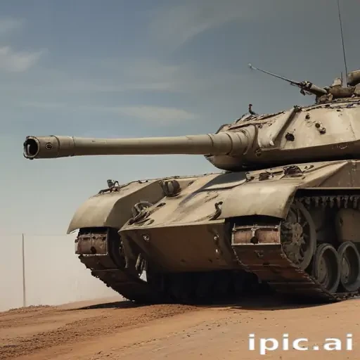 Military Tank on Display in a Desert Landscape Under Clear Sky