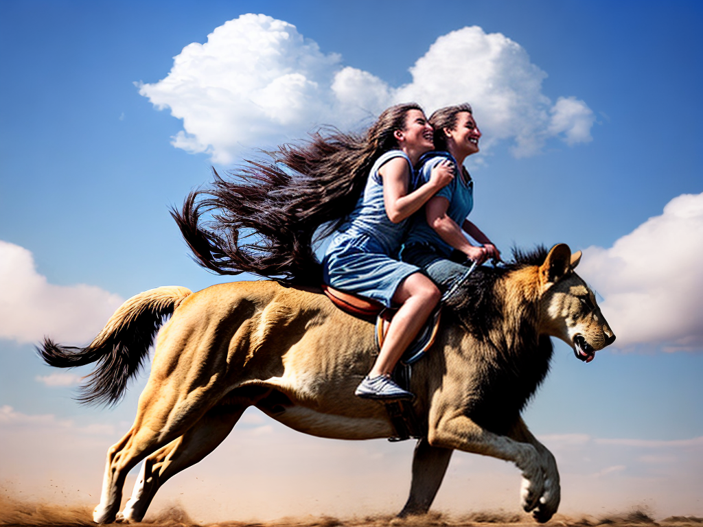 make a woman riding a lion riding cloudsmake a woman riding a lion ...