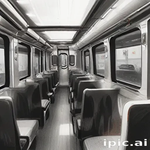 Interior View of a Modern Train Car with Empty Seating Arrangement