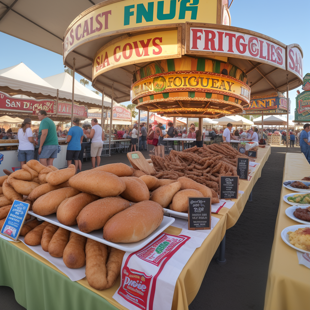 Delicious Variety of Fried Foods at a Vibrant County Fair Stand