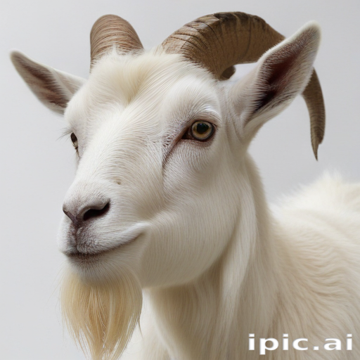 A Close-Up Portrait of a White Goat with Distinctive Curled Horns.