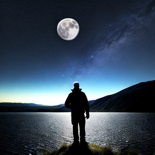 a man standing under the moon