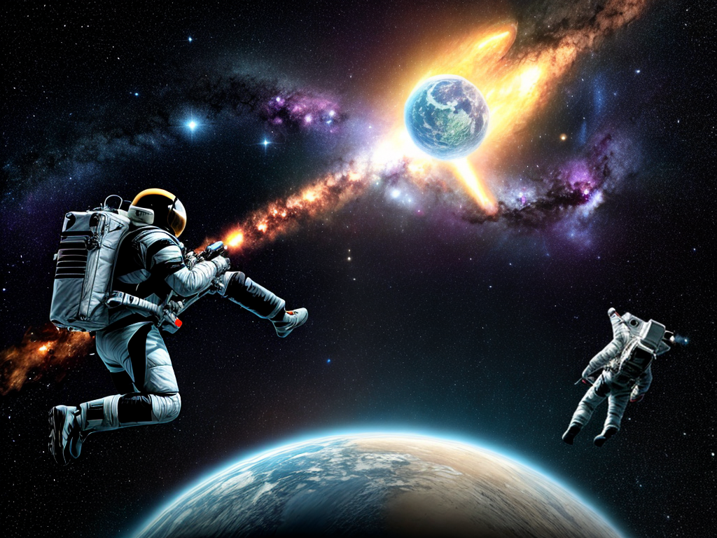 astronaut floating in interstellar space