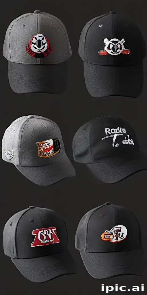 A Collection of Stylish Gray Caps Featuring Unique and Colorful Emblems.