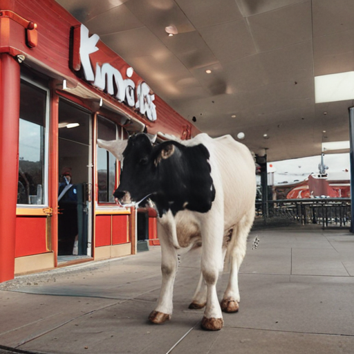 Chik-fil-a cow walking into a Kentucky Fried Chicken restaurant