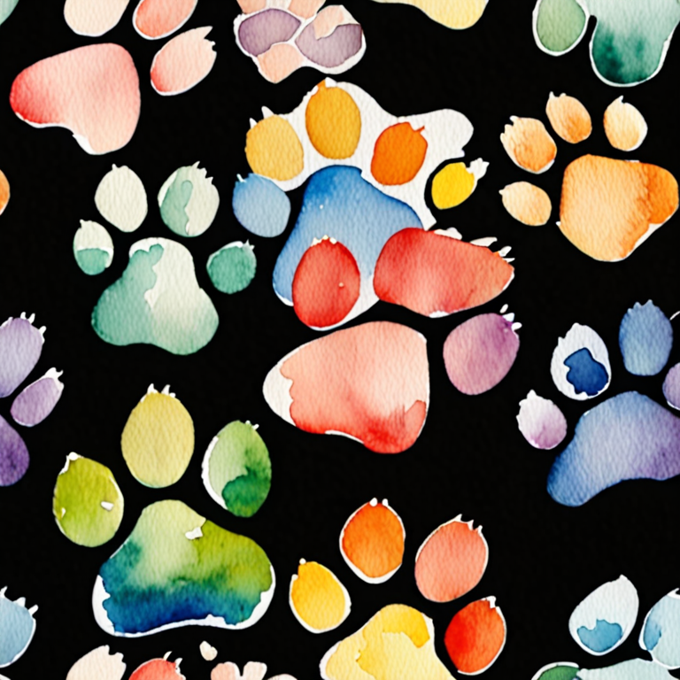 dog paws, watercolor, pale colors, low saturation, rainbow palette ...