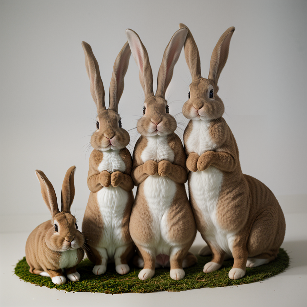 A Charming Family of Four Adorable Rabbits Posing Together on Grass