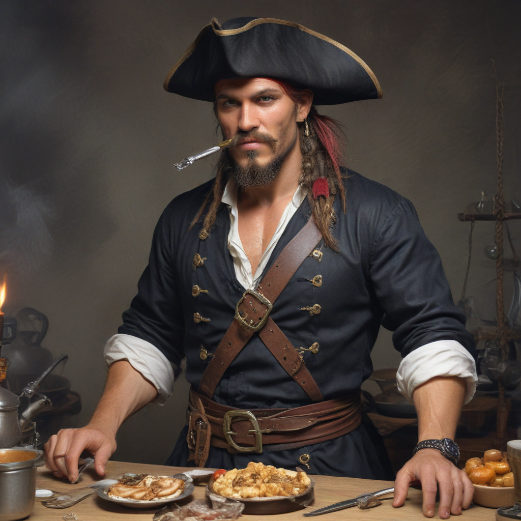 pirate cook, rugged, smoker, fantasy dnd