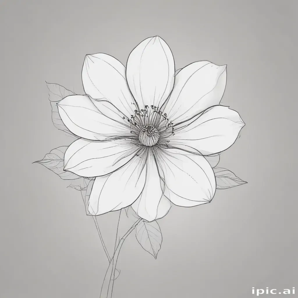 Delicate Line Art of a Beautiful Flower Against a Soft Gray Background