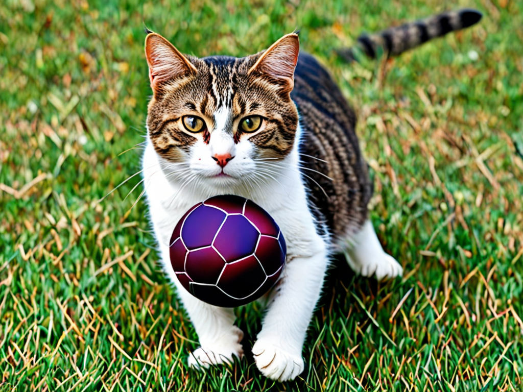a cat who's playing football