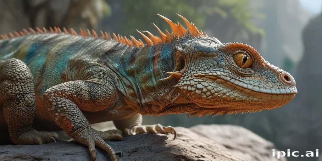 Vividly Detailed Lizard Relaxing on a Rock in a Natural Setting