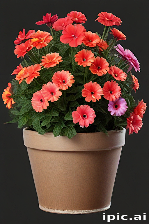 Vibrant Flower Pot Overflowing with Colorful Blooms of Various Shades