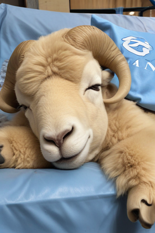 UNC ram Mascot sleeping