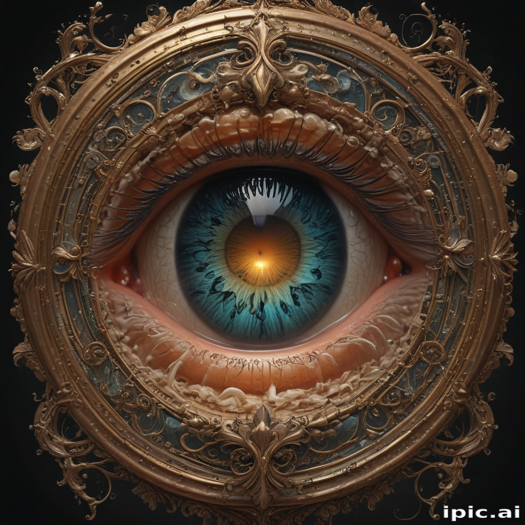 Intricate Eye Design Framed by Ornate Vintage Mirror with Stunning Colors