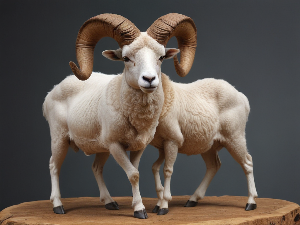 Two Majestic Rams Standing Proudly Together Against a Dark Background