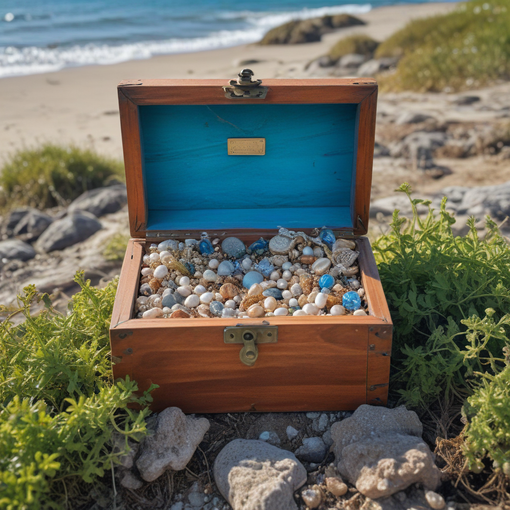 an open, artful, precious, wooden, vintage treasure-box with gold ...