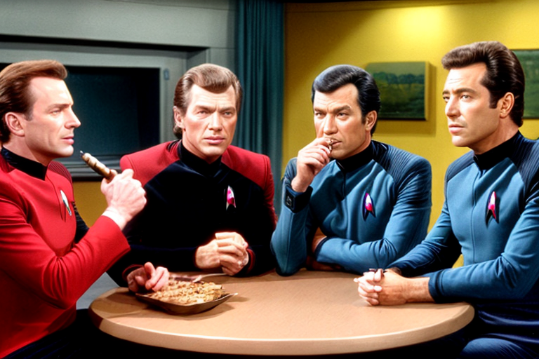 original star trek crew with cigars and beer