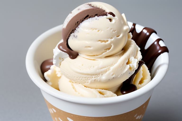 Delicious Ice Cream Sundae with Chocolate Drizzle and Creamy Swirls in Cup