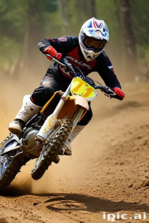 Adventurous Motocross Racer Soars Through Dusty Terrain on a Sunny Day