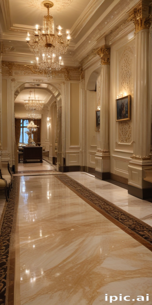 Elegant Corridor with Chandeliers and Marble Flooring in Luxurious Setting