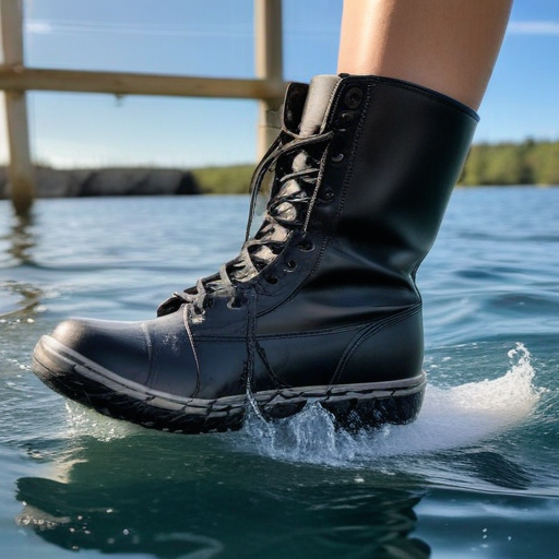 a boot in the water with a parcen jumping out of it