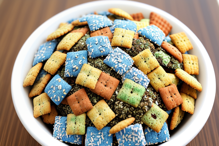 A Colorful Assortment of Crunchy Snack Crackers in a Bowl.