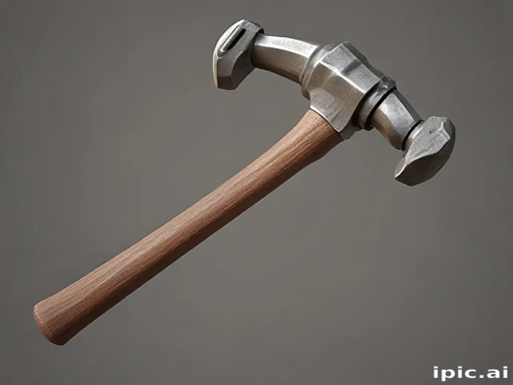 A Realistic Illustration of a Steel Hammer with Wooden Handle Design.