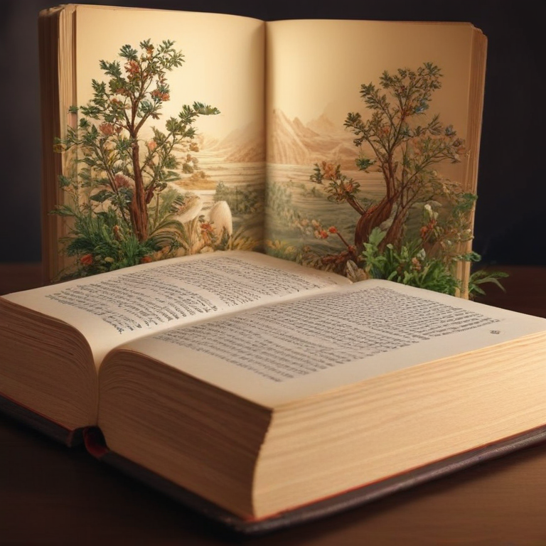 A Beautifully Illustrated Book Opened to a Scenic Nature Landscape