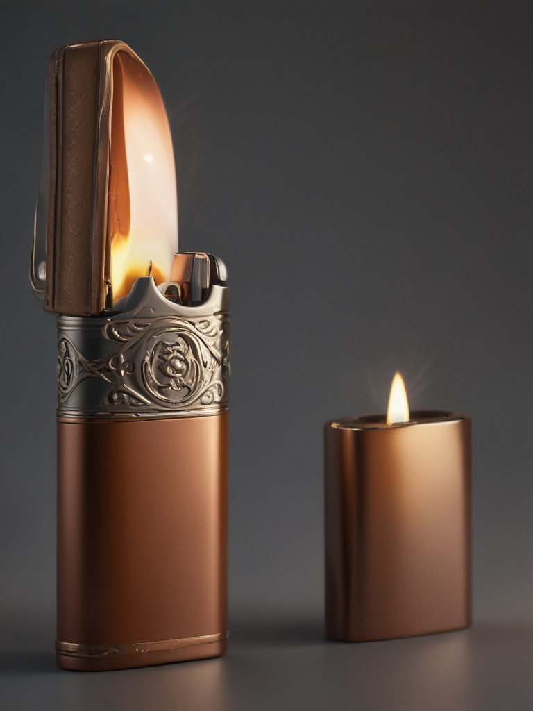 Elegant Bronze Lighter and Candle Illuminate a Stylish Modern Setting