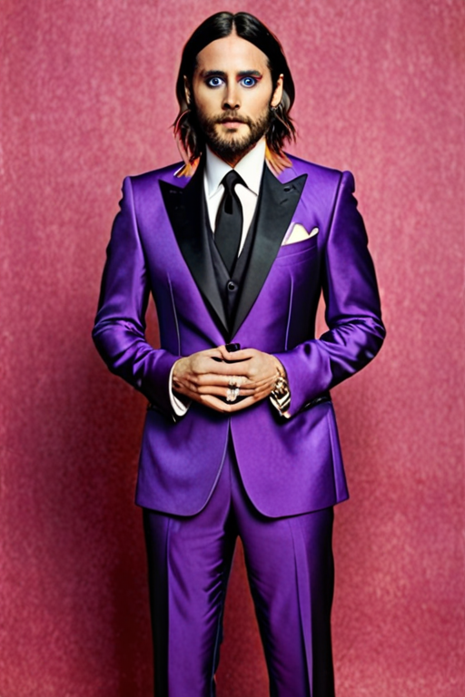 jared leto with a purple suit