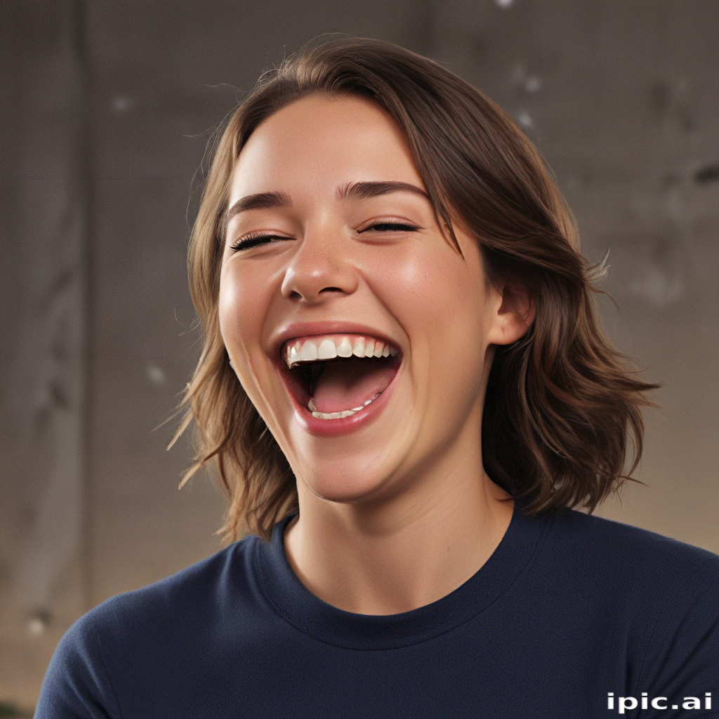 A Joyful Moment Captured: A Young Woman Laughing Heartily with Happiness.