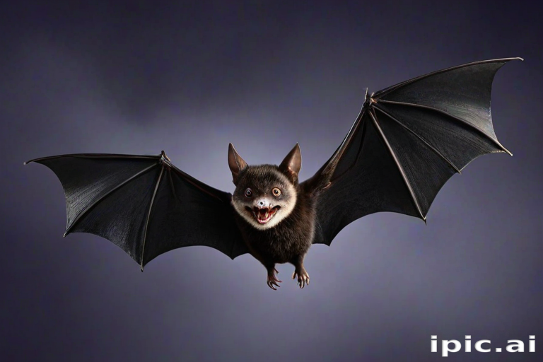 A Mischievous Cartoon Bat with a Grinning Face and Large Wings.