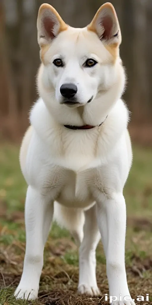 A Majestic White Dog Standing Proudly in a Natural Setting Outdoors.