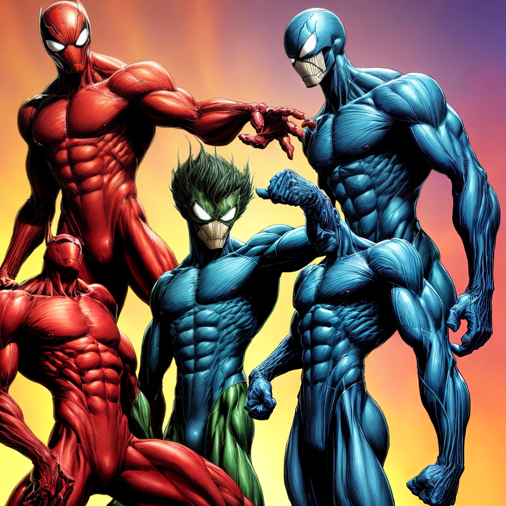 Two Male slender slim thin symbiotes with sinewy muscles, completely in ...