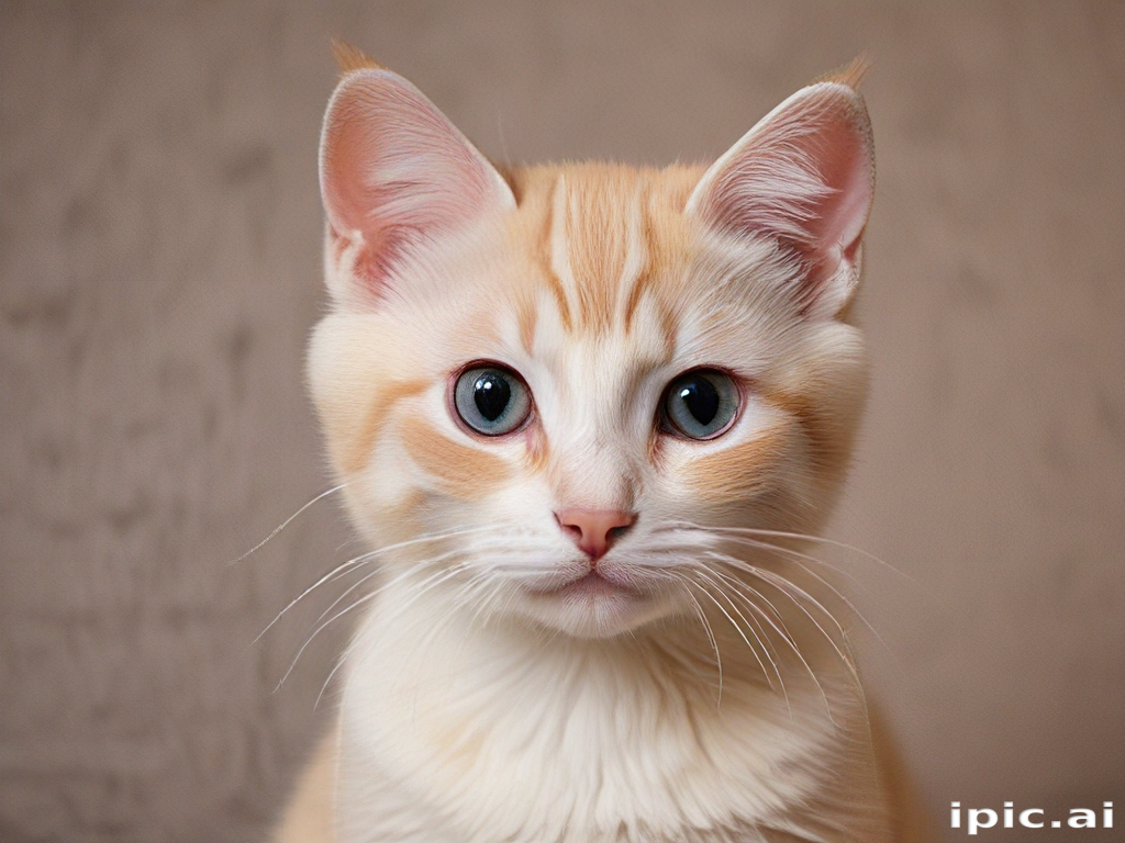 A Playful Orange and White Kitten with Striking Blue Eyes Poses Adorably.