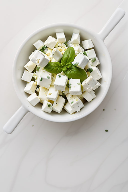 A Fresh and Delicious Bowl of Cubed Feta Cheese with Herbs.