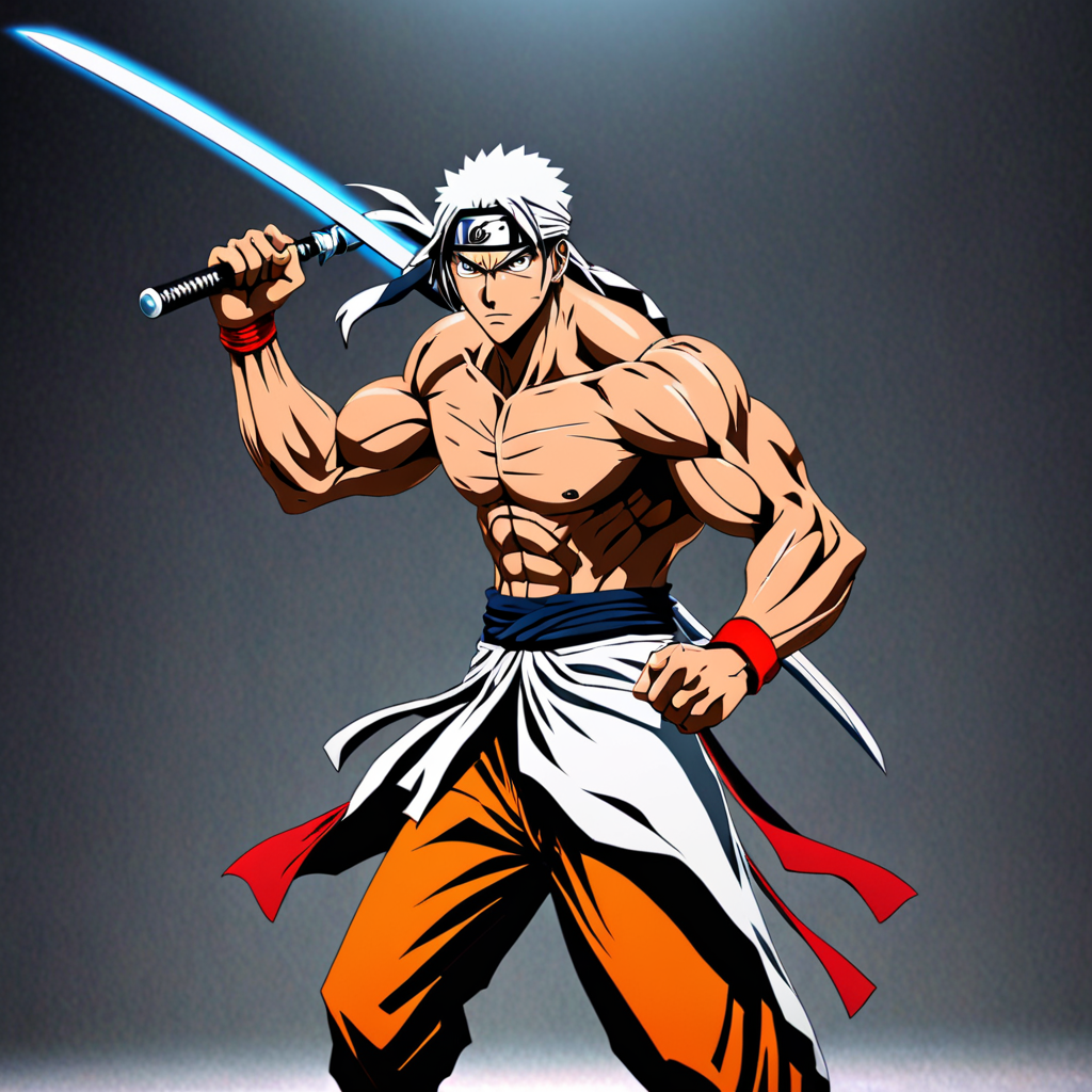anime fighter in a dinamic pose in anime bleach style