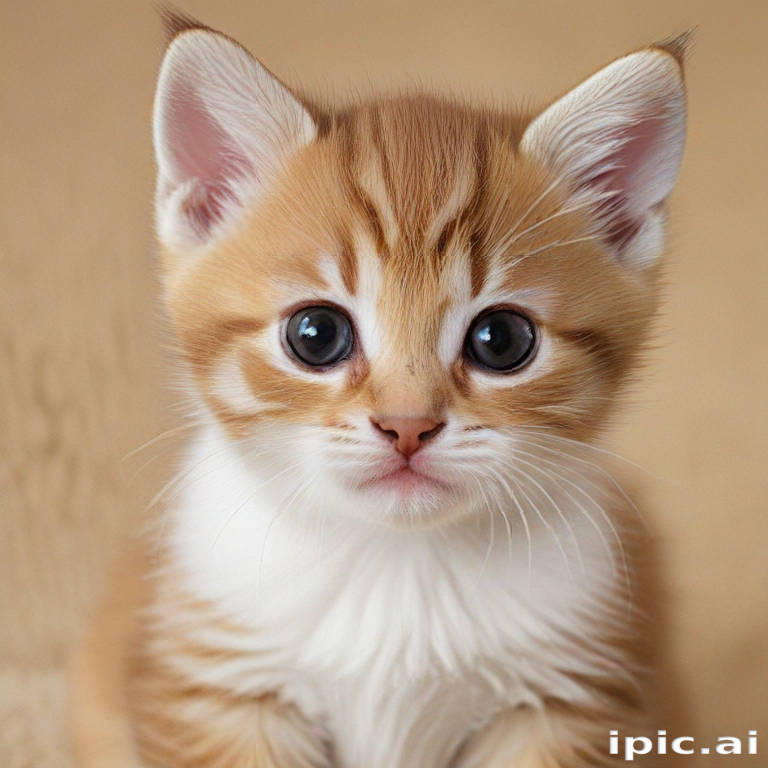 Adorable Ginger Kitten with Big Eyes and Fluffy White Fur Features.