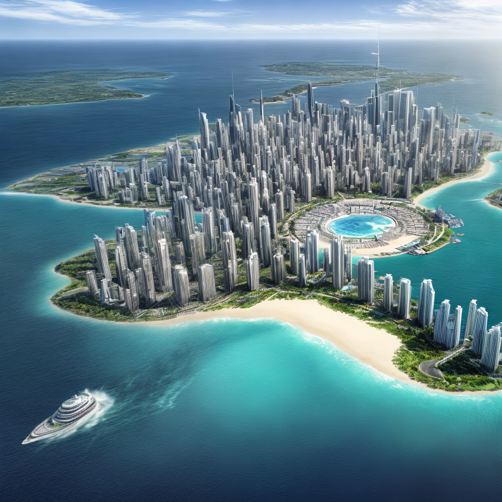 luxury utopian city on ocean planet in the future