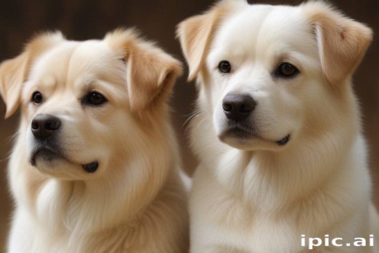 Two Adorable Cream-Colored Dogs Sitting Side by Side Together