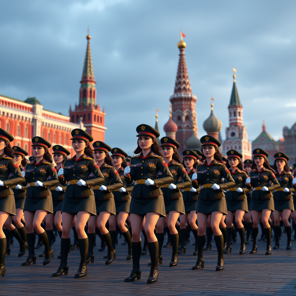 Marching in Unity: Women in Uniform Parade in Front of Historic Landmarks