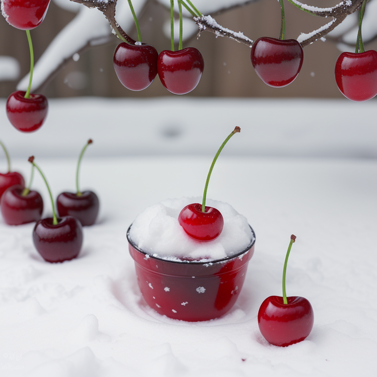 Vibrant Red Cherries Hanging Against a Dark Background in a Pattern