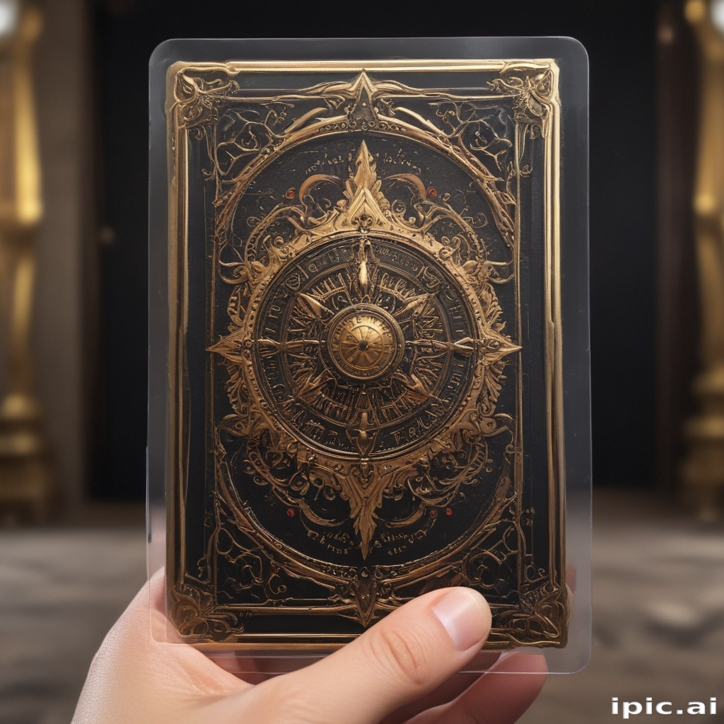 Intricately Designed Card Featuring a Golden Compass and Ornate Patterns