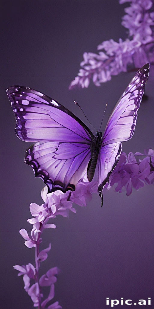 A Stunning Purple Butterfly Perched Gracefully on a Lavender Blossom.