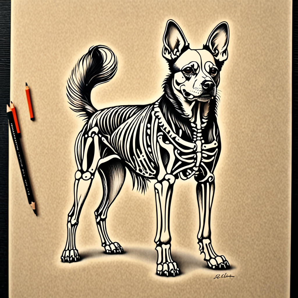Create a lifelike representation of a dog's skeleton in a pencil ...